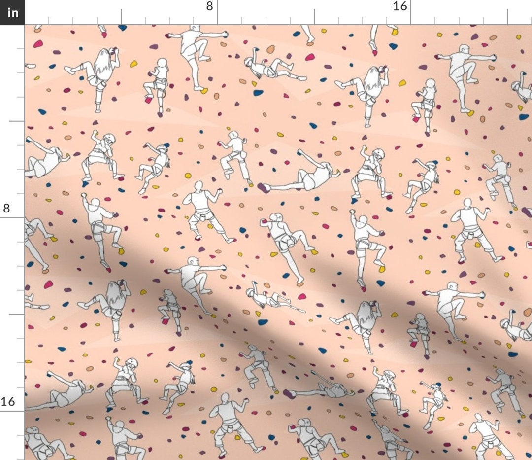 Rock Climbing Fabric Rock Climbers on Pale Pink by Landpenguin Rock ...