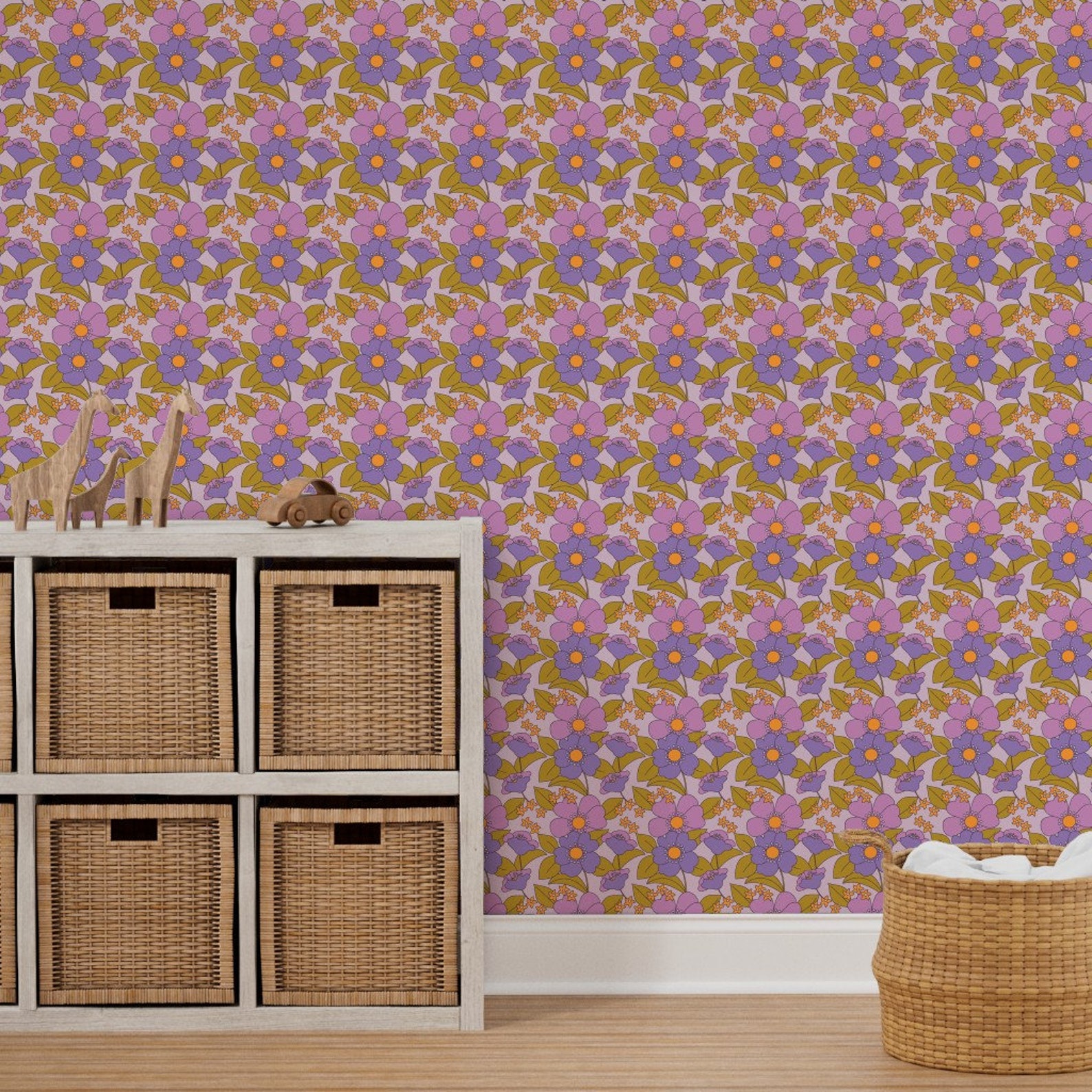 70s Wallpaper Big Floral 70s by Morecandyshop Mauve Purple - Etsy