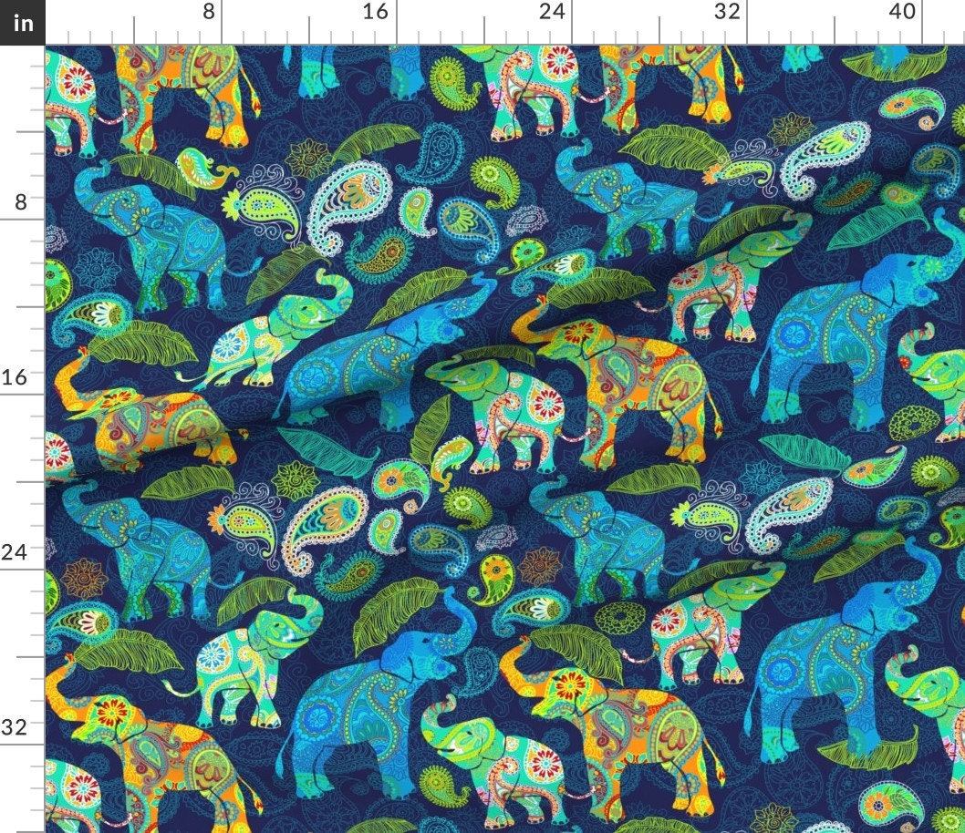 Paisley Elephants Fabric Asian Elephant Paisley Raindrops by - Etsy
