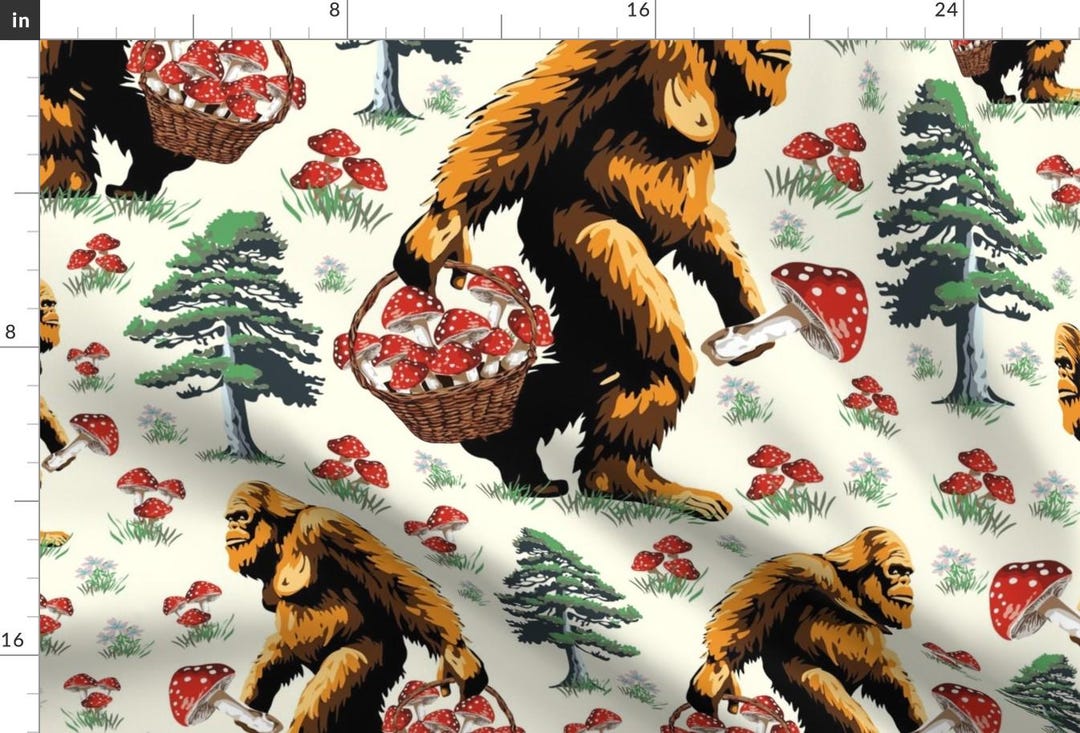 Bigfoot Fabric - Sasquatch Forest by Painterlysue - Mushroom Foraging ...