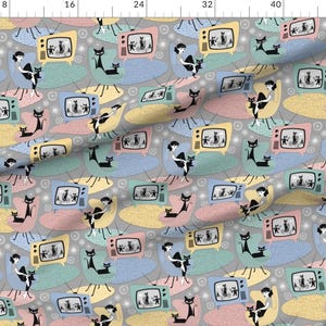Den Fabric - Living in the 50'S by J9design - Mid Century Modern Cats ...