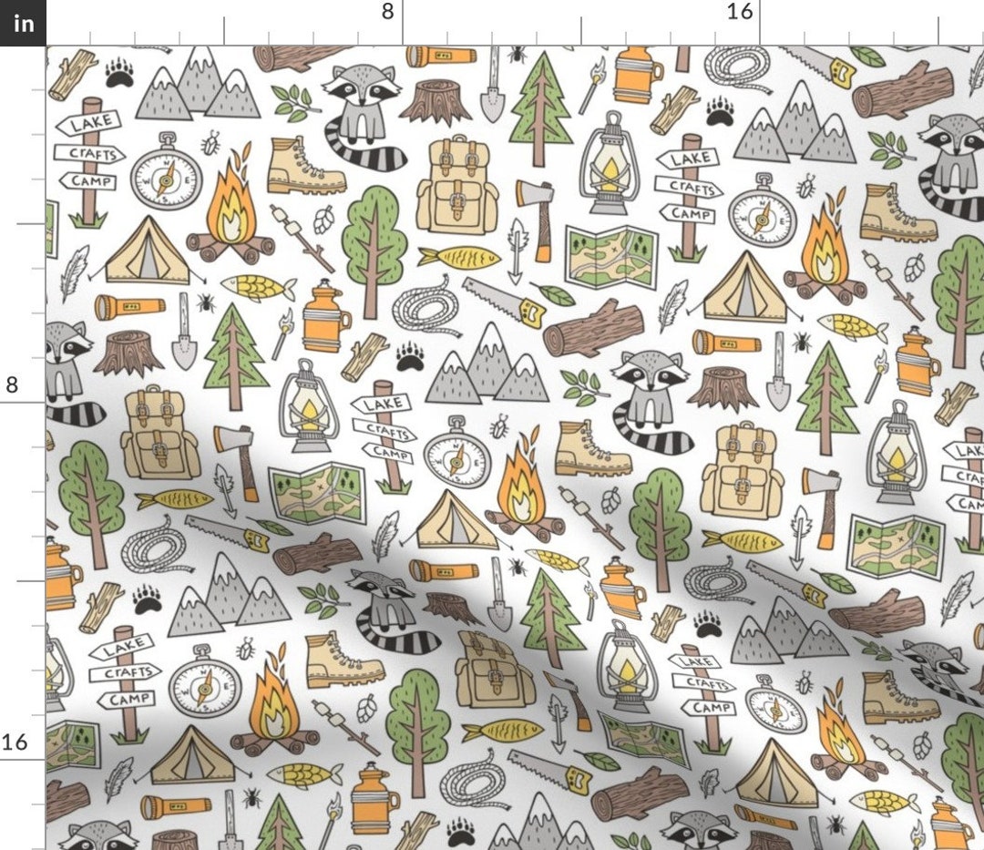 Camping Fabric Outdoors Woodland Campfire Raccoon Mountains - Etsy