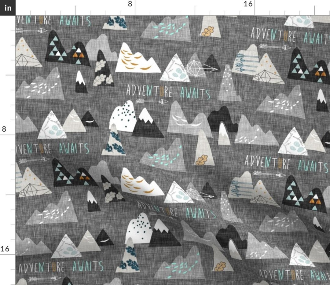 Mountain Fabric Adventure Awaits charcoal Regular by Nouveau Bohemian ...
