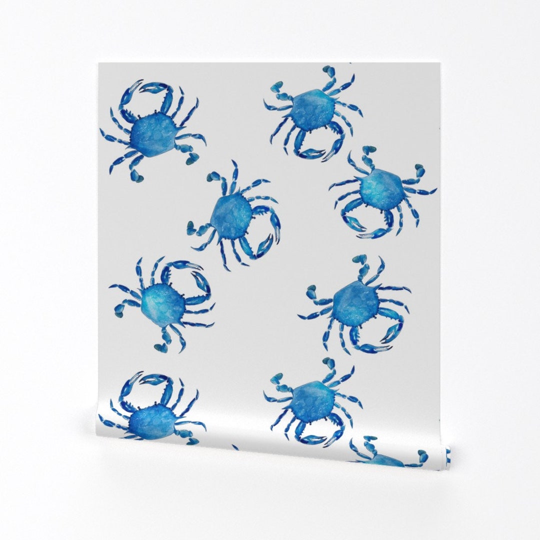 Crab Wallpaper Blue Crabs by Wrensroost Crabs Blue White Nautical ...