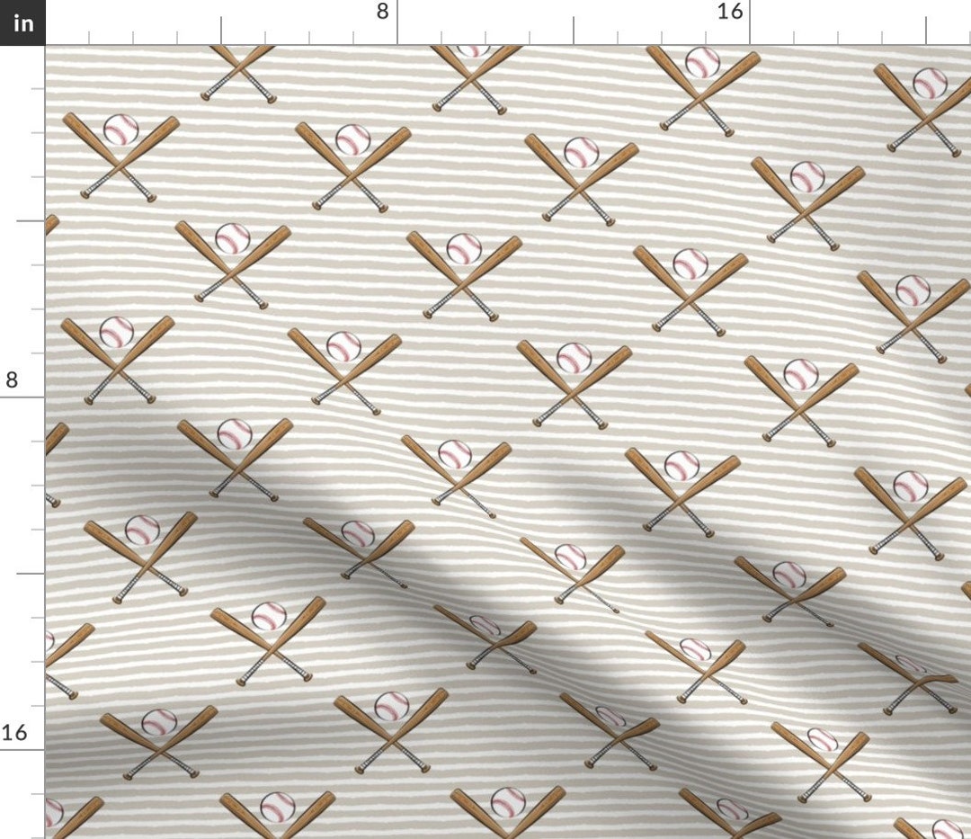 Baseball Fabric Baseball Bats on Stripes Tan by - Etsy