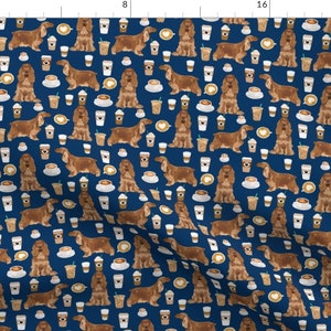 Cocker Spaniel Fabric Cocker Spaniel Coffee Dogs and Lattes Navy by ...