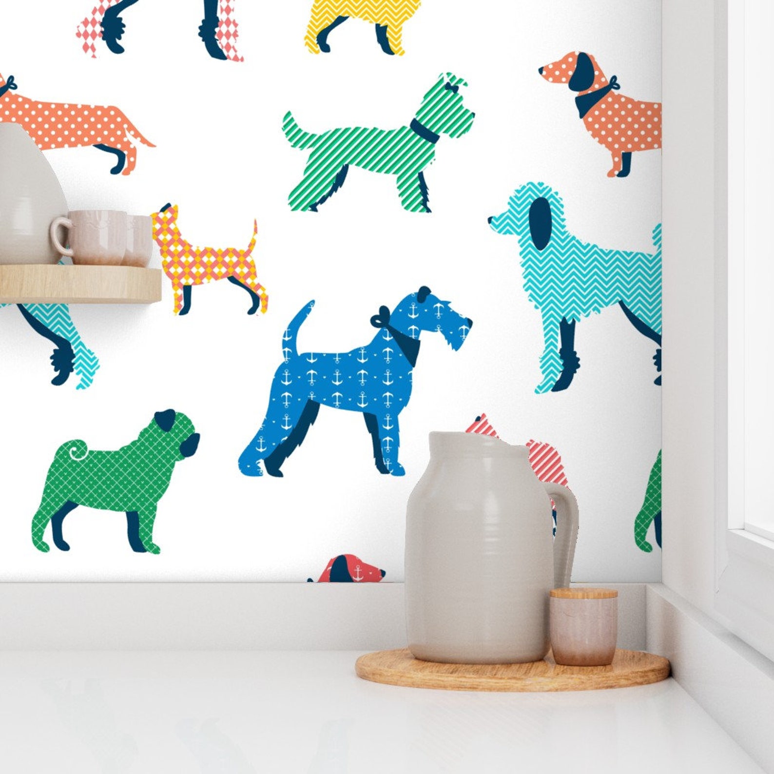 Dog Wallpaper Patterned Dogs Vibrant Big by Ewa Brzozowska - Etsy