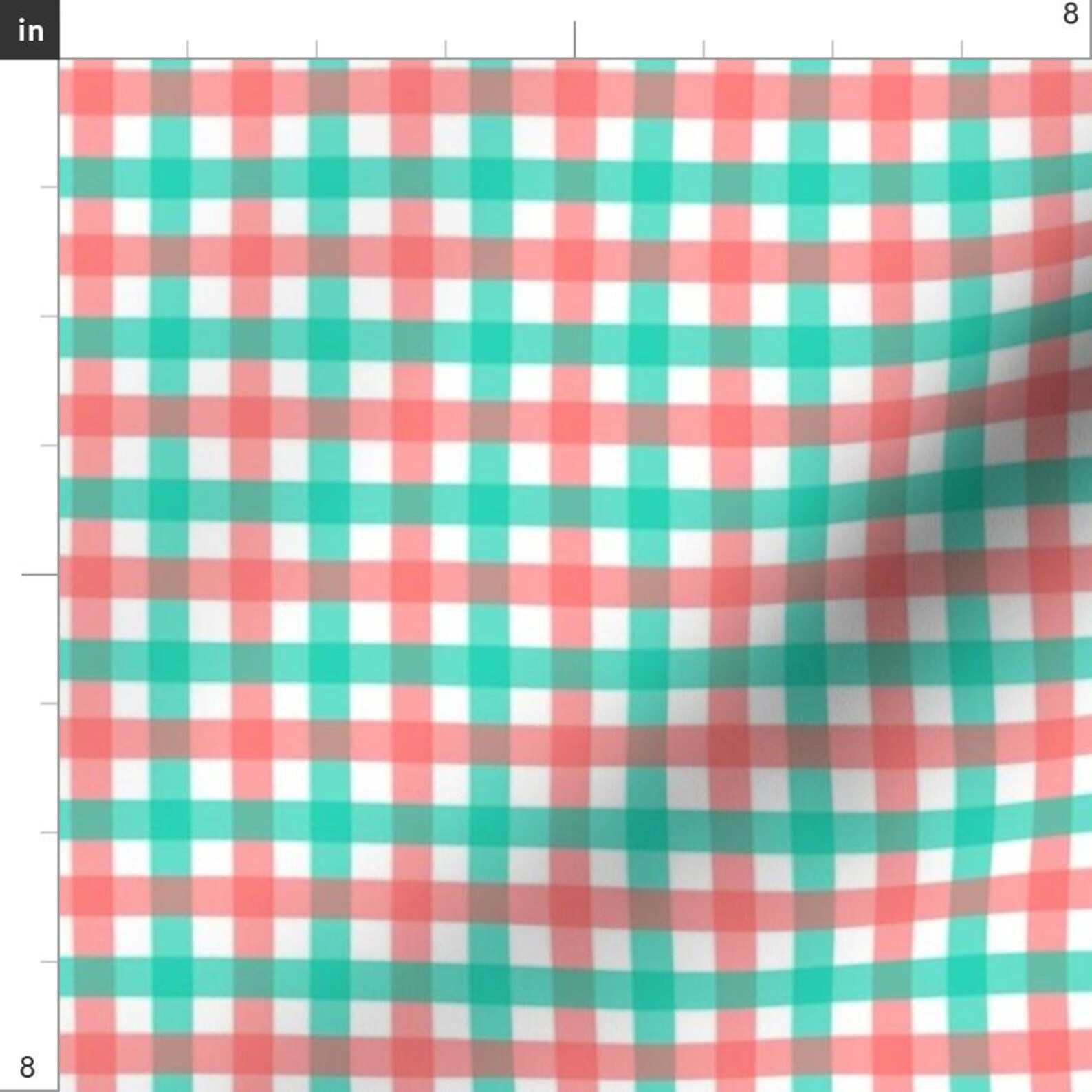 Coral + Mint Gingham Fabric - Coral and Mint Gingham by Crowlands ...