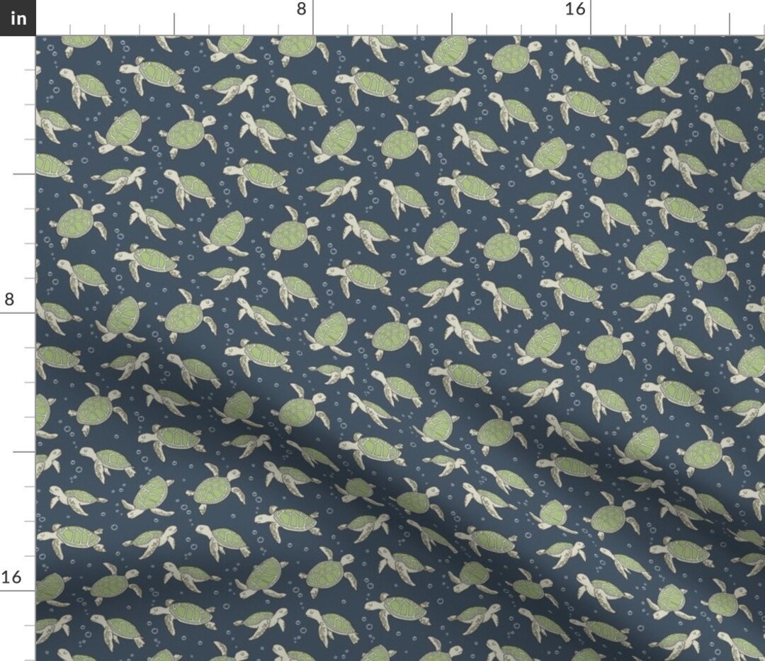 Sea Turtle Fabric Sea Turtles Green Nautical Ocean Green Navy Blue by ...