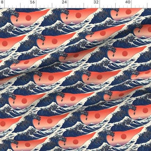 Pug Ocean Waves Illustration Fabric - the Great Wave of Black Pug by ...