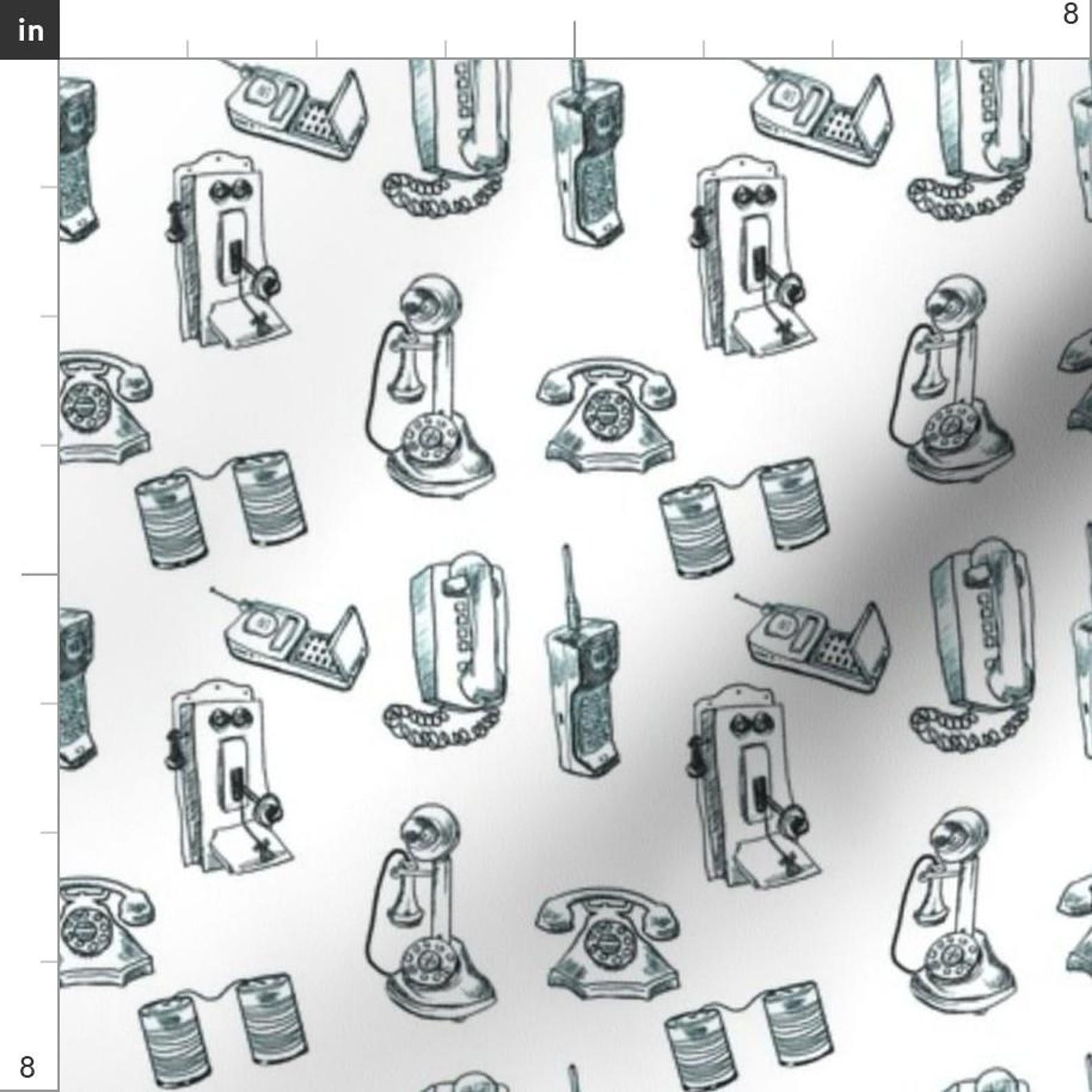 Phones Through the Ages Fabric - Phones Through the Ages - Retro Blue ...