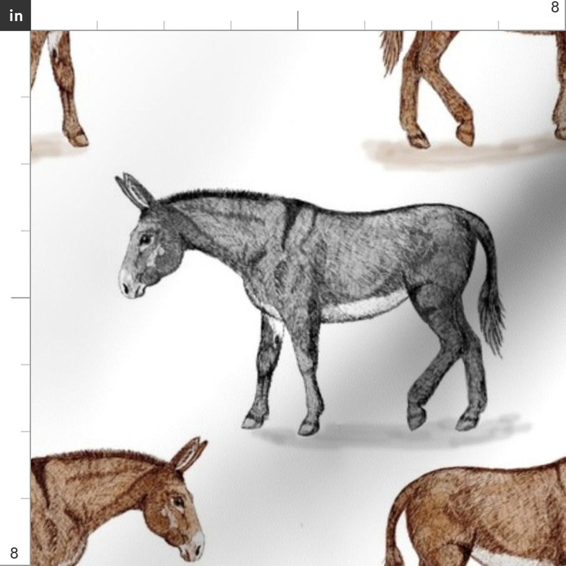 Donkey Fabric 2 Donkeys by Leroyj Donkey Brown Gray Mule - Etsy