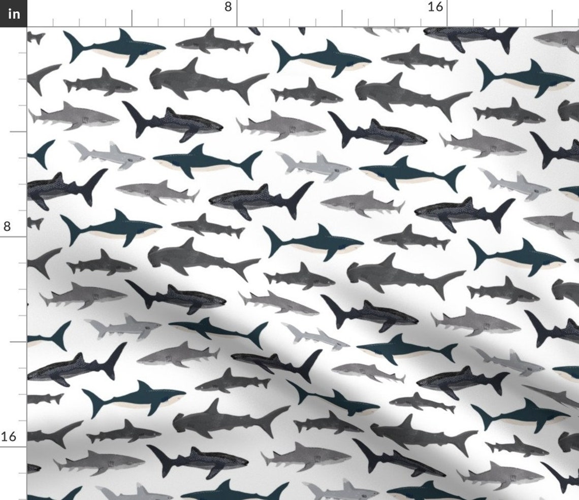 Shark Fabric Shark Fabric by Andrea Lauren Shark Nautical - Etsy