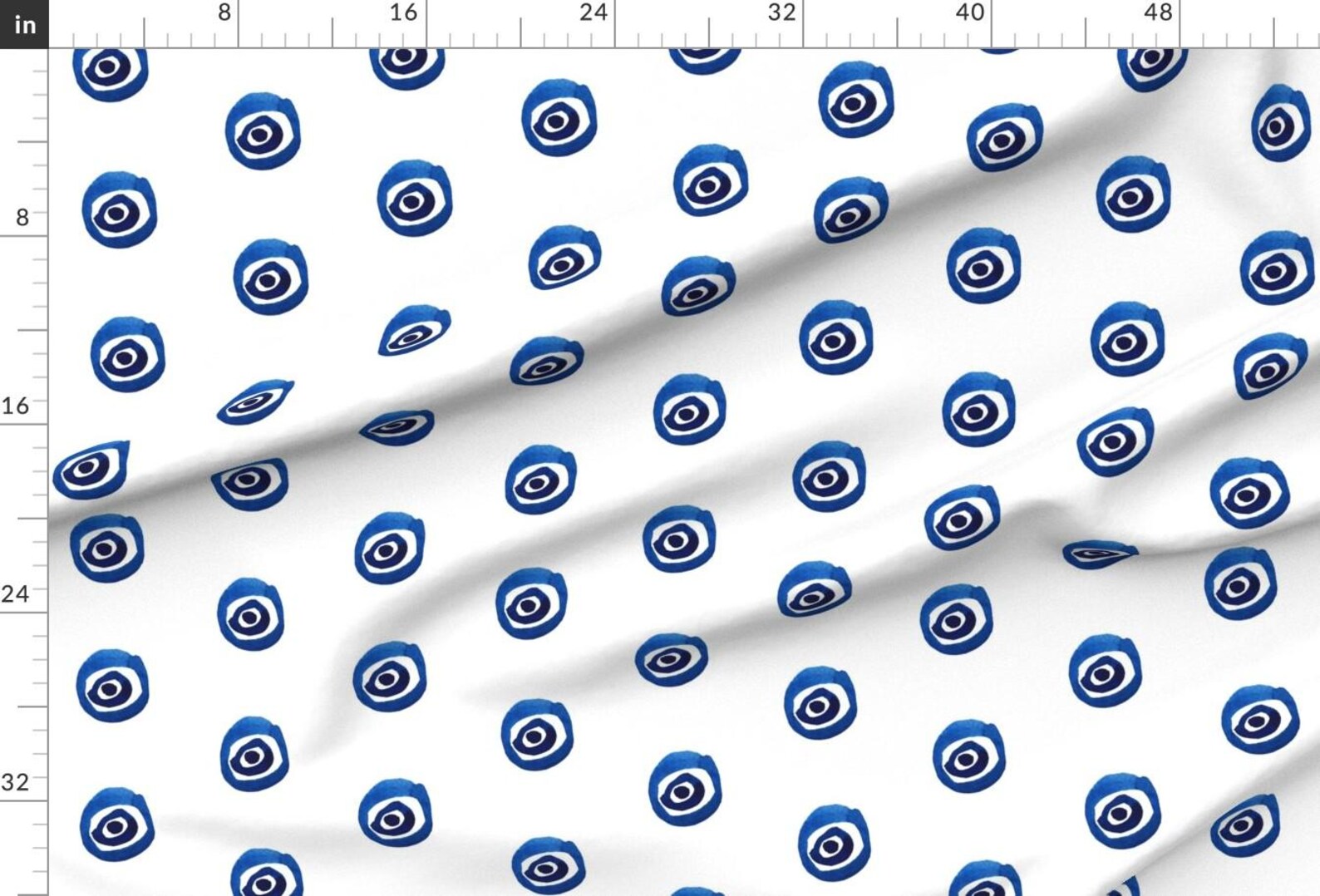 Evil Eye Fabric - White and Blue Evil Eye by Cest_la_viv - Blue Watercolor Geometric Circles ...