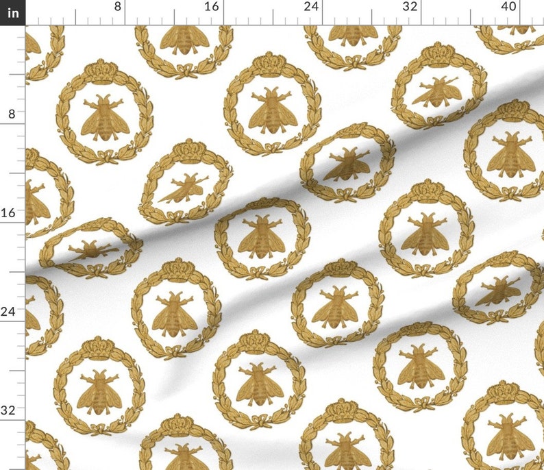Napoleon Fabric Napoleonic Bees Queen Bee Faux Gilt on White - Etsy