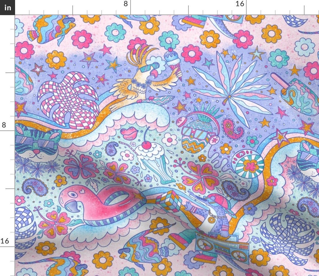 Y2k Fabric Groovy Y2k Summer Vibes by Helenpdesigns Hand - Etsy