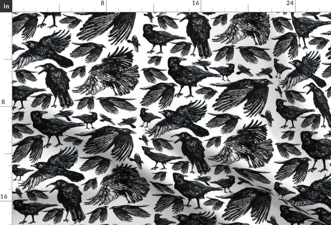 Crow Fabric - A Murder of Crows by Studiodownhill - Black White Bird ...