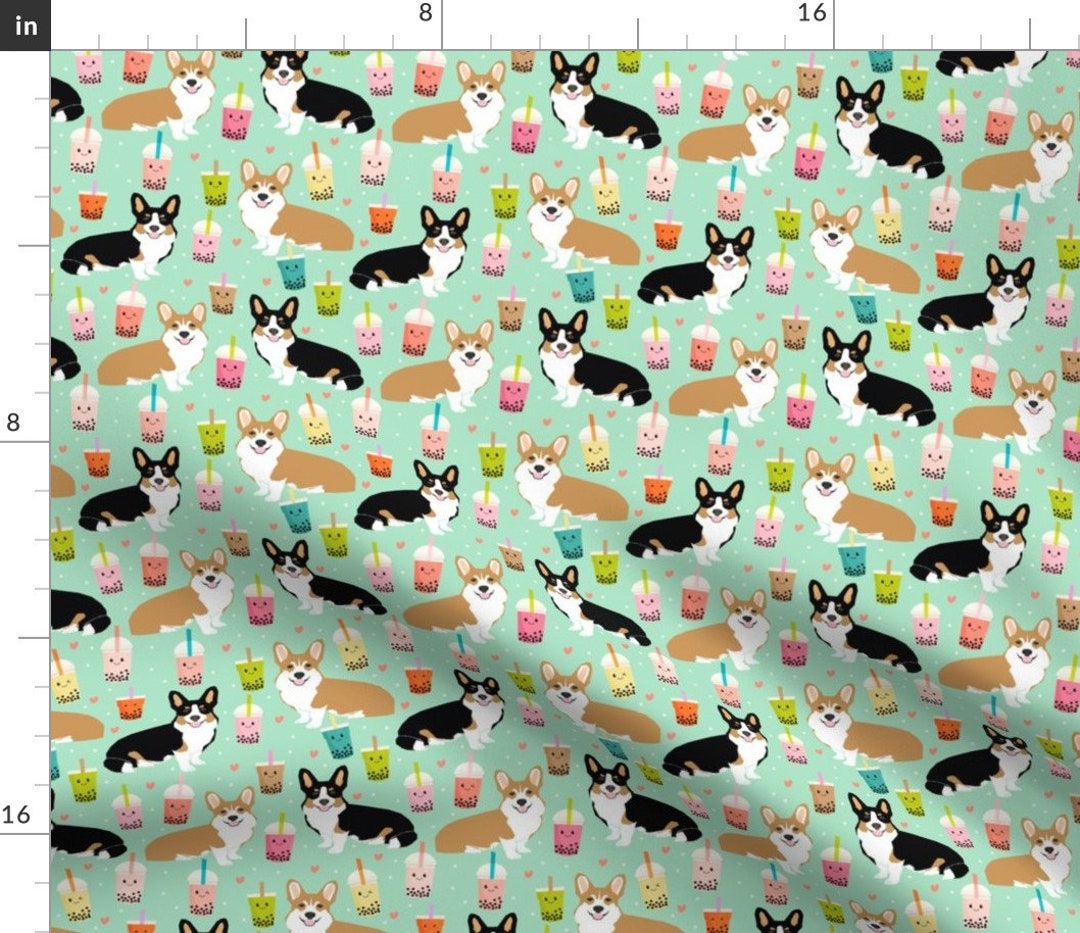 Corgi Fabric Corgi Bubble Boba Tea Fabric Cute Kawaii Corgis by ...