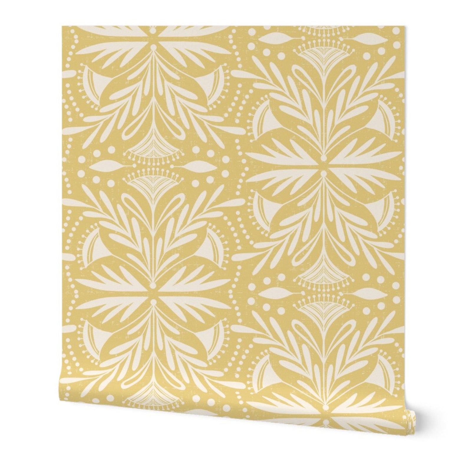 Floral Wallpaper Lenox Damask Buttercream Yellow Jumbo by - Etsy