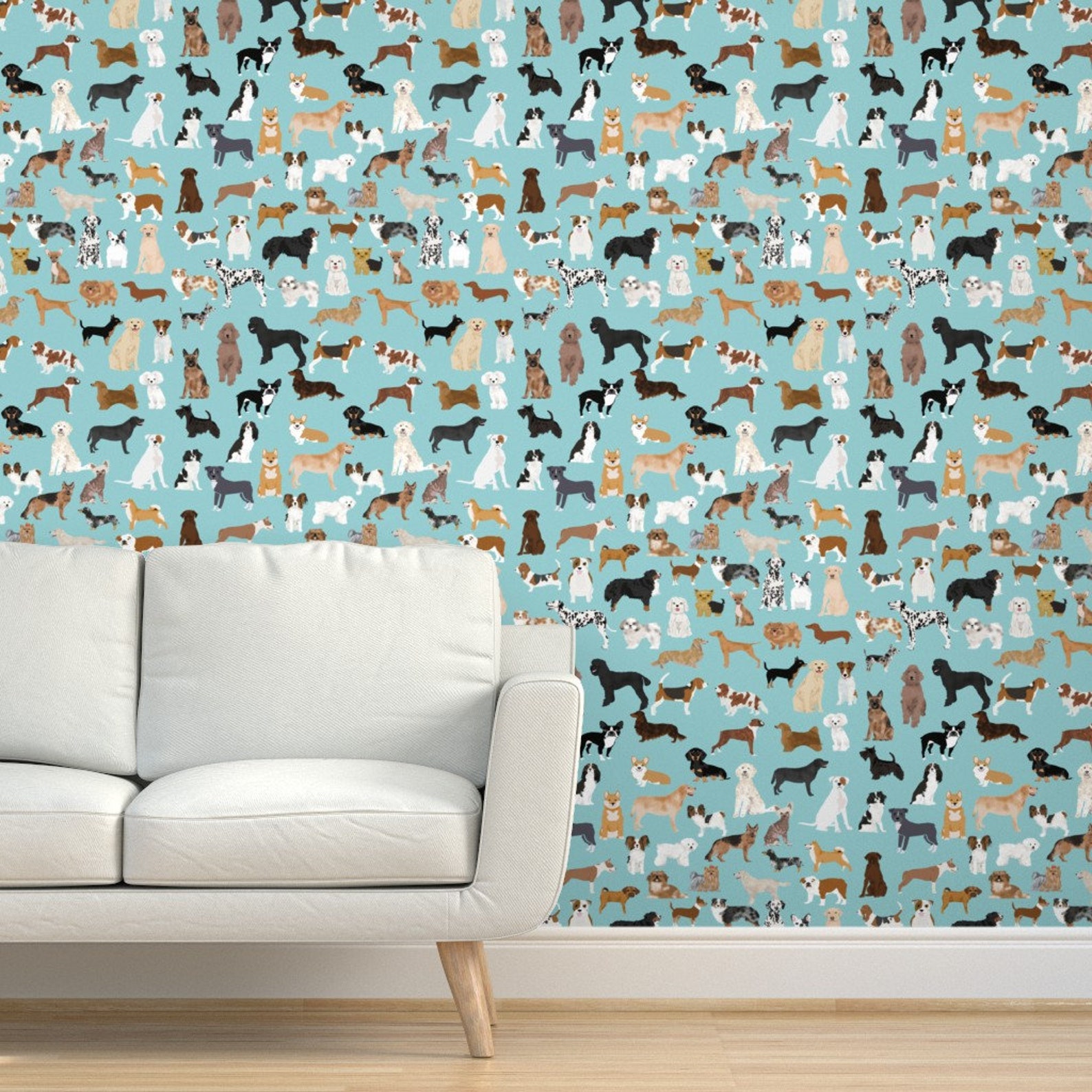 Dogs Wallpaper Light Blue Lots of Breeds Dog Breed by - Etsy