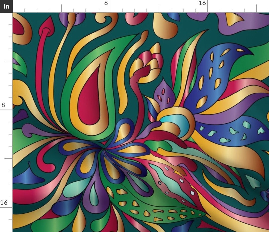 Groovy Fabric Groovy Mushroom Paisley Florals Jewel Tone - Etsy