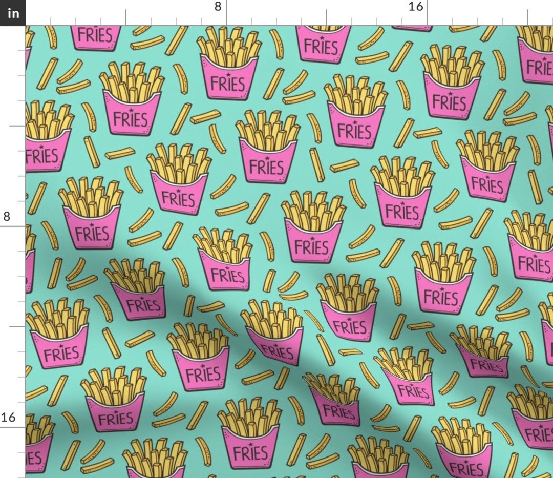 Fries Fabric French Fries Fast Food Pink on Mint Green by - Etsy