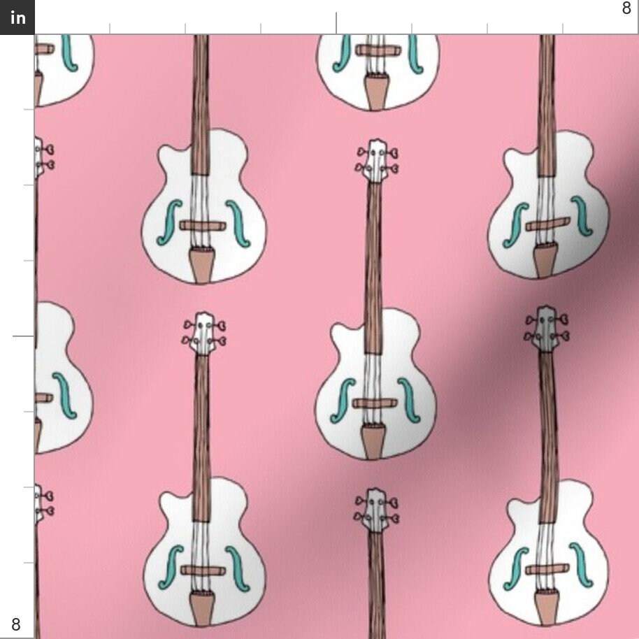 Pink Bass Guitar Music Design for Girls Pattern Fabric by - Etsy