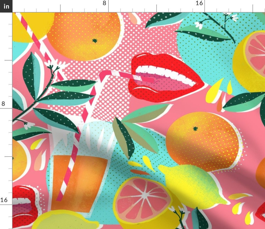 Pop Art Citrus Pattern Juice Fabric Citrus Pop Pink Fruit Pink By ...