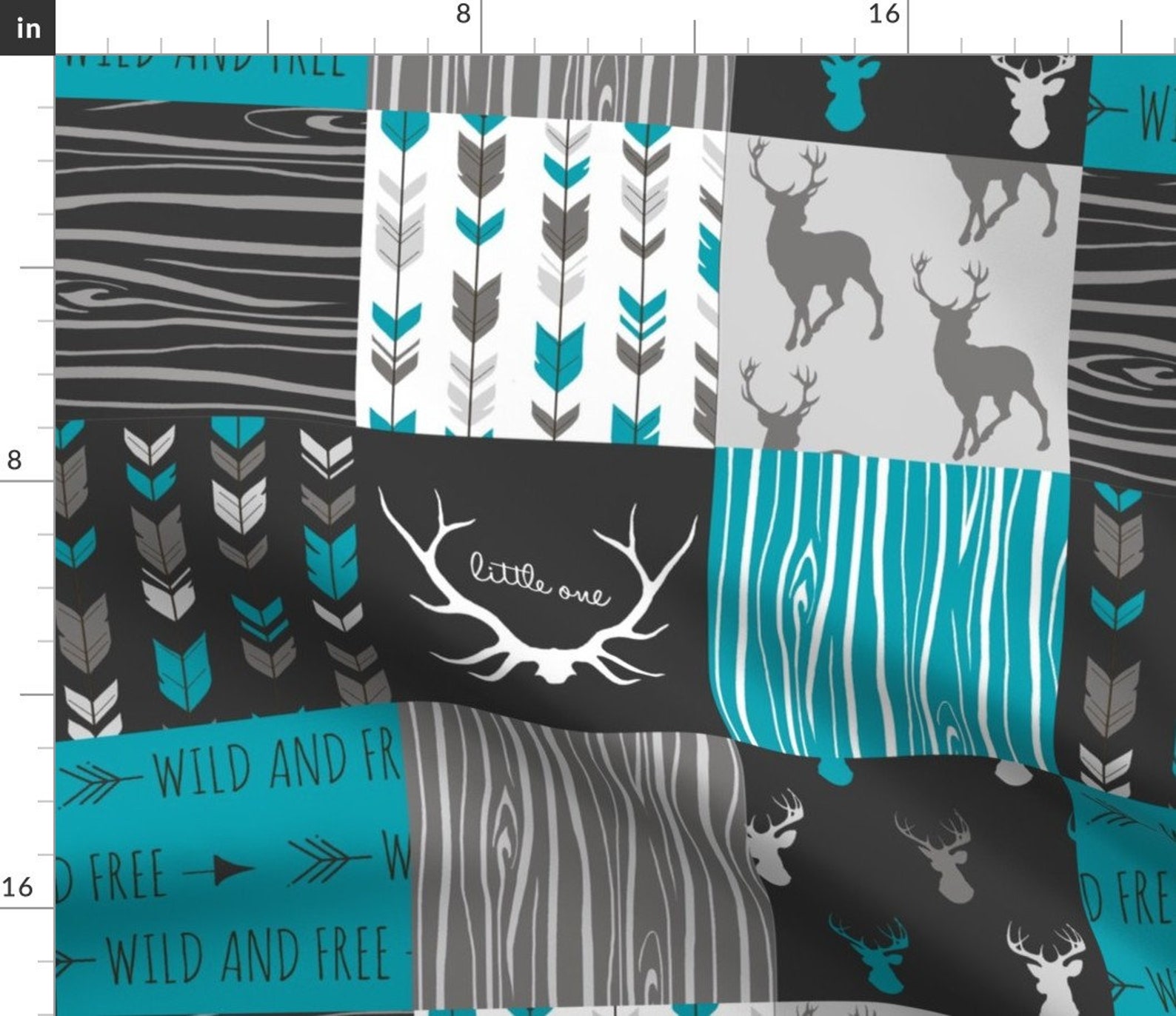 Teal Quilt Fabric Patchwork Deer Teal Ironwood | Etsy