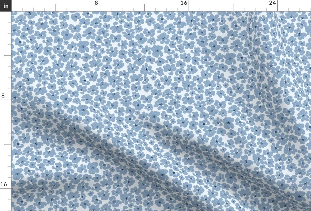 Small Blue Floral Apparel Fabric - Blue Floral on Blue by ...
