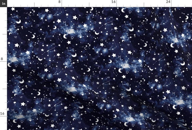 Galaxy Outer Space Star Fabric - Zodiac Dark Blue by Mjmstudio - Stars ...