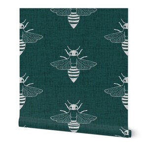 Honeybees on Teal Wallpaper Bees Large Scale by - Etsy