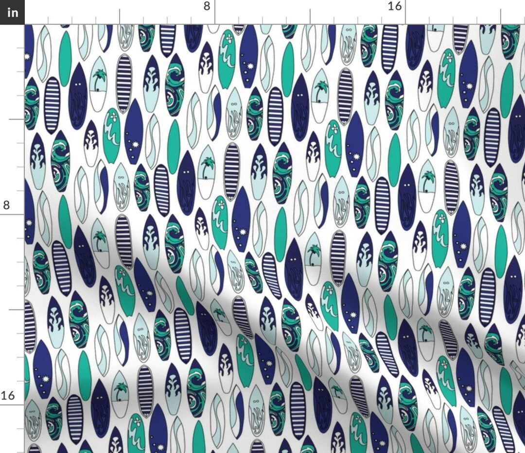 Surfing Fabric Nautical Surf Board Sea Green Blue Beach Water Summer by ...