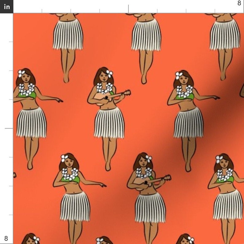 Retro Hula Girl Fabric Hula Girl Retro By Littlearrowdesign Etsy