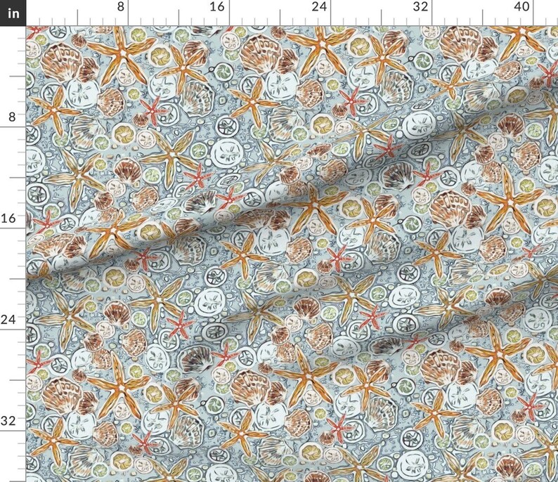 Sand Dollar Starfish Beach Fabric Light Teal Sea by - Etsy