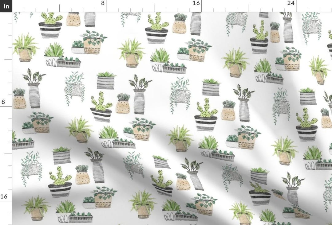 Potted Cacti Fabric - Scandinavian Cacti and Succulents by ...