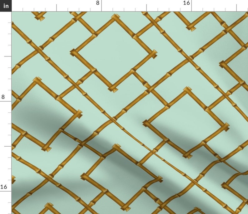 Mint Fabric Osaka Bamboo Trellis in Tan/aqua by | Etsy Canada