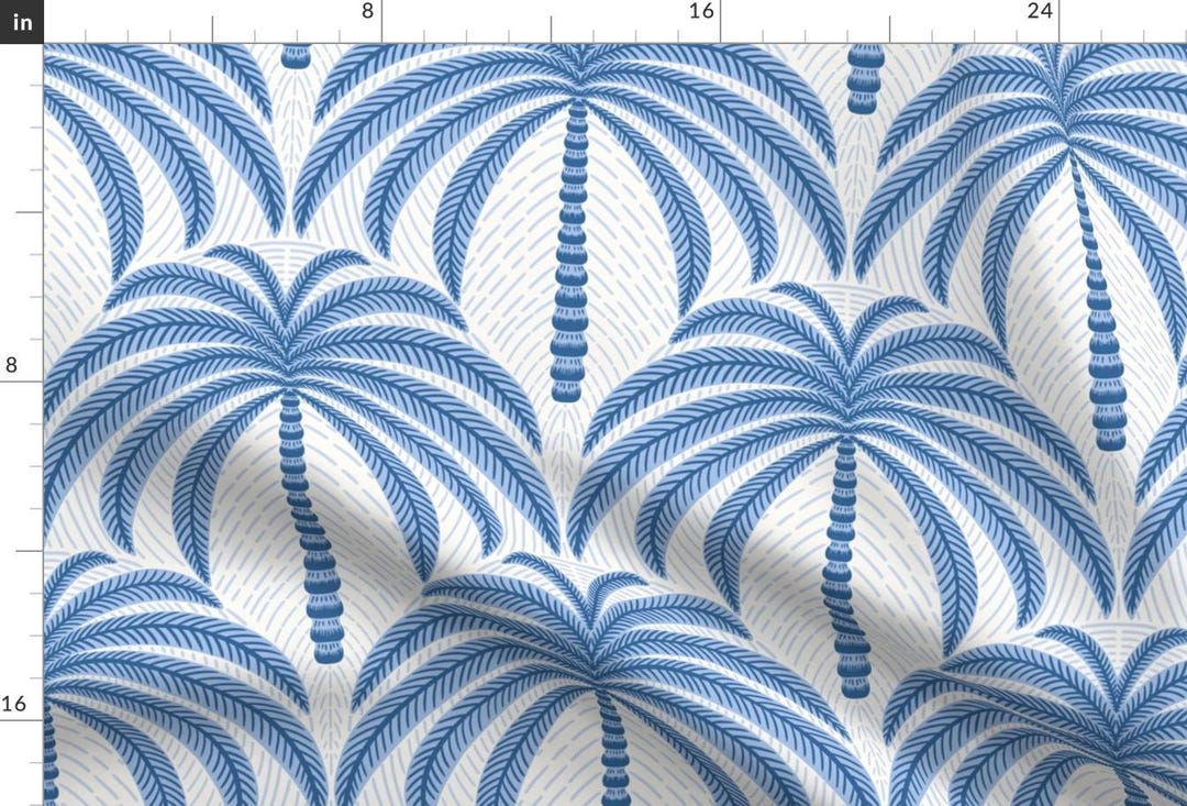 Palm Trees Fabric - Palm Springs by Vivdesign - Blue and White Large ...