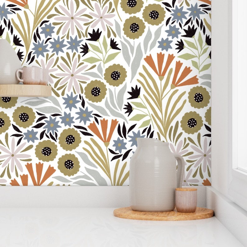 Flowers Wallpaper Adeline Floral by Amy Maccready Earth - Etsy
