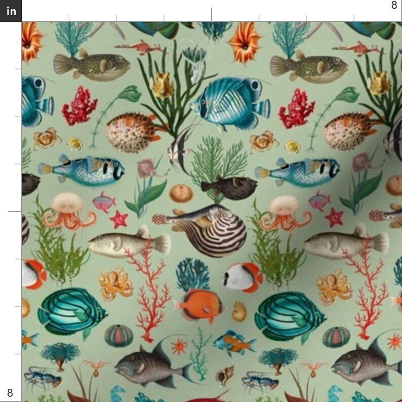 Underwater Fabric Oceania in Sage Green Small Scale by - Etsy