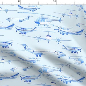 Aviation on Blue Fabric - Blue Planes by Karinka - Watercolor Planes ...