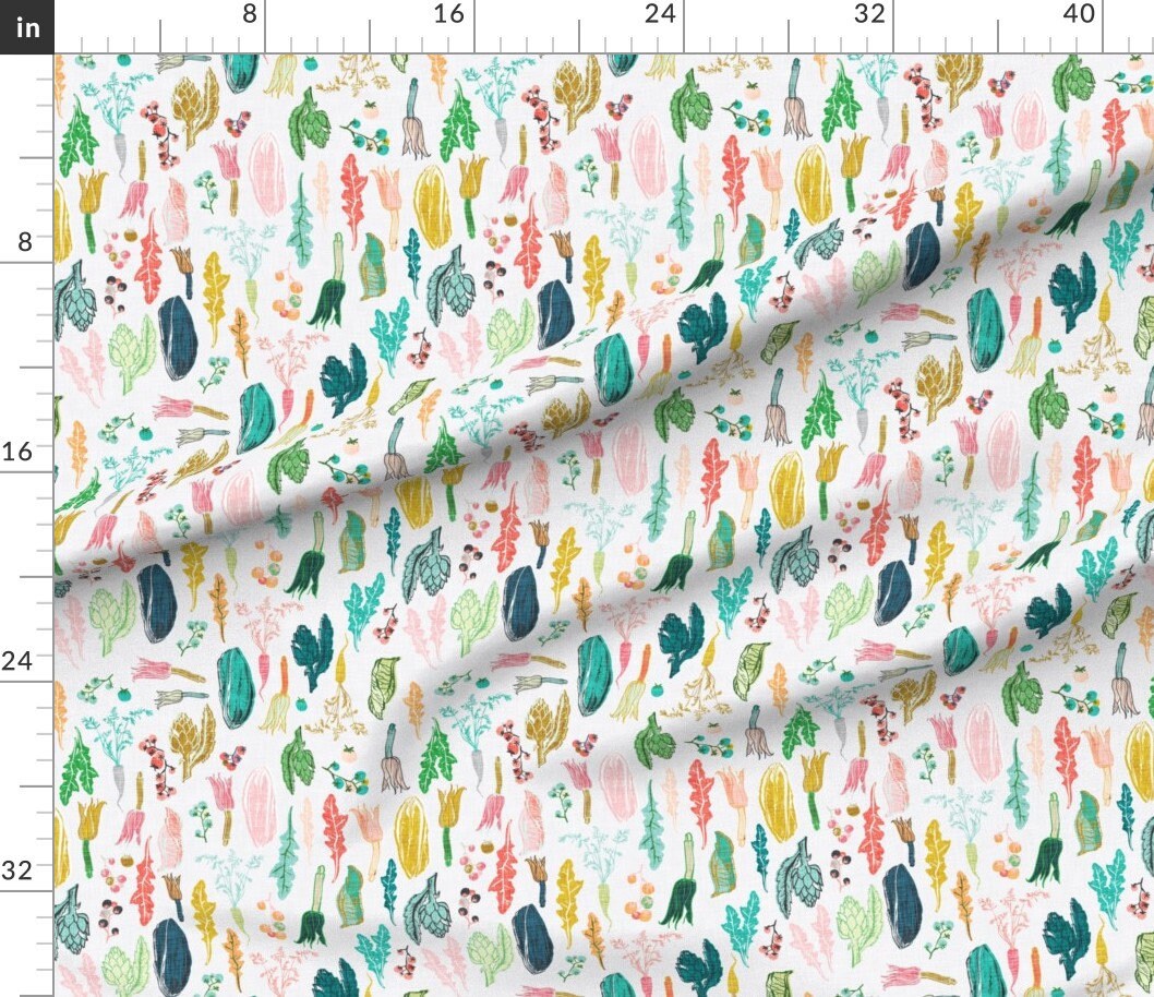 Vegetables Fabric Vegetales Seamless Repeat Taupe Linen by | Etsy