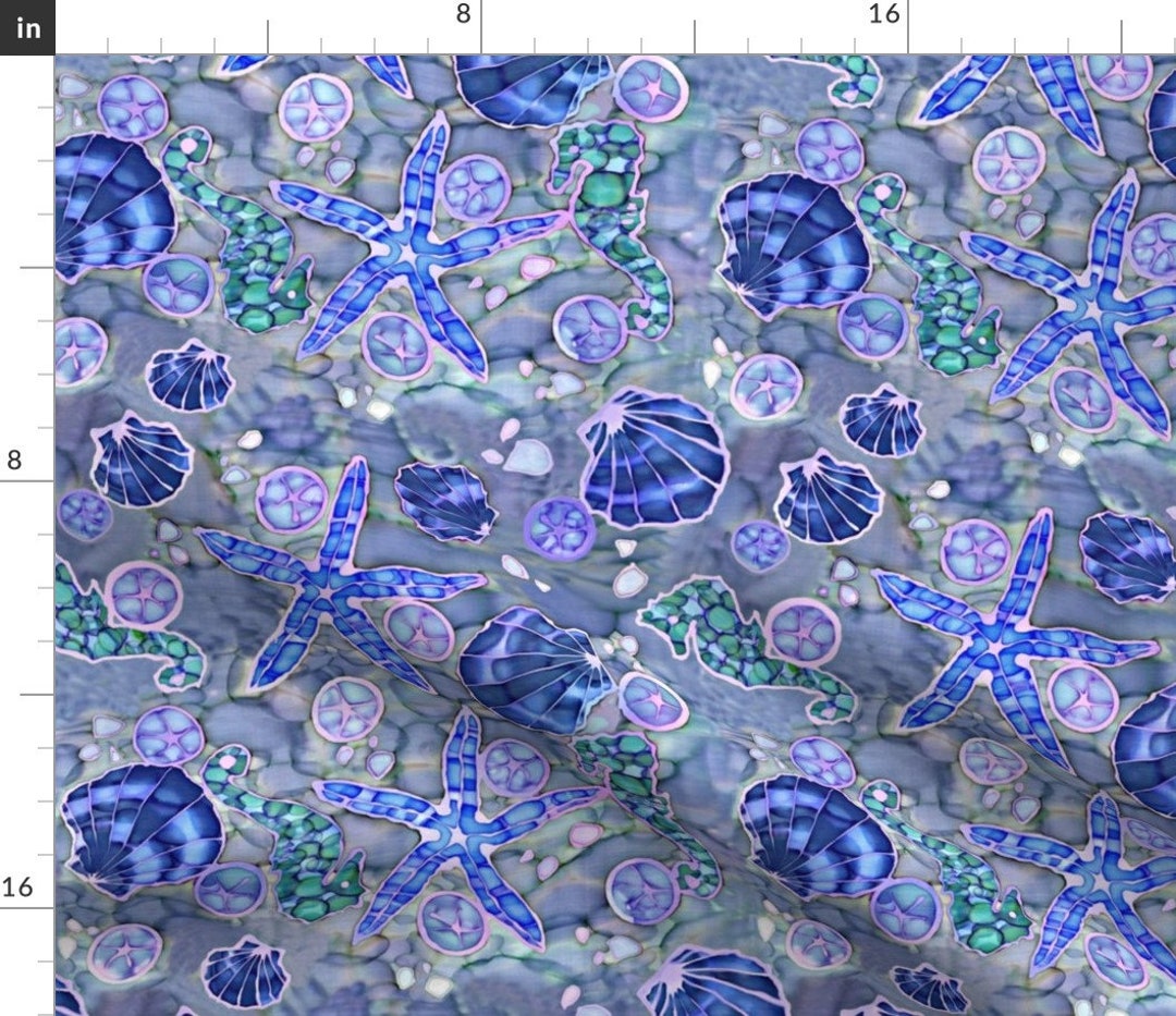 Starfish Fabric Watercolor Batik Tropical Purple Blue Shells - Etsy