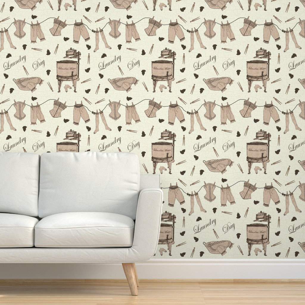 Laundry Room Wallpaper Vintage Laundry Day by Jabiroo | Etsy