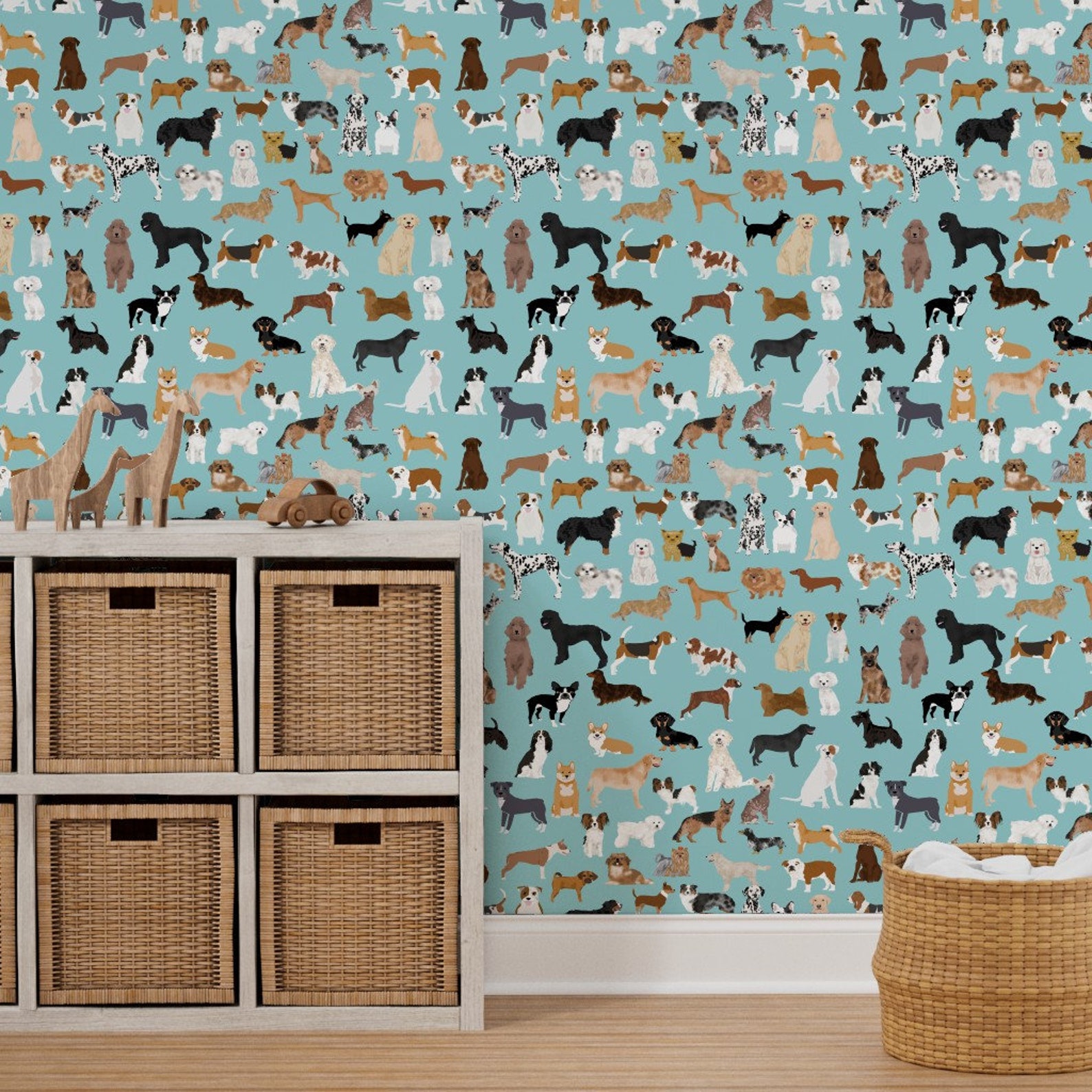 Dogs Wallpaper Light Blue Lots of Breeds Dog Breed by - Etsy