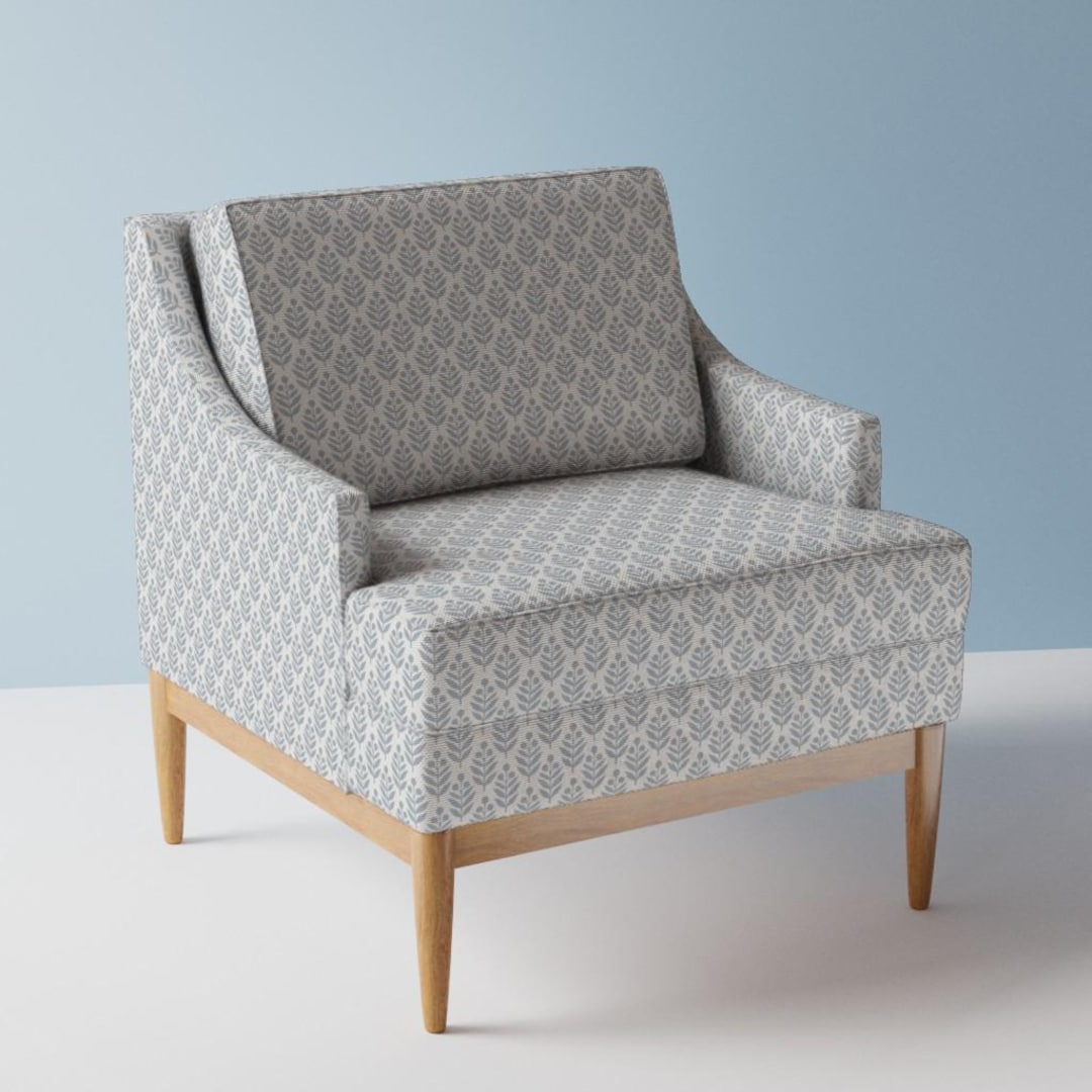 Neutral Botanical Upholstery Fabric- Lotti Blue on Cream by Danika ...