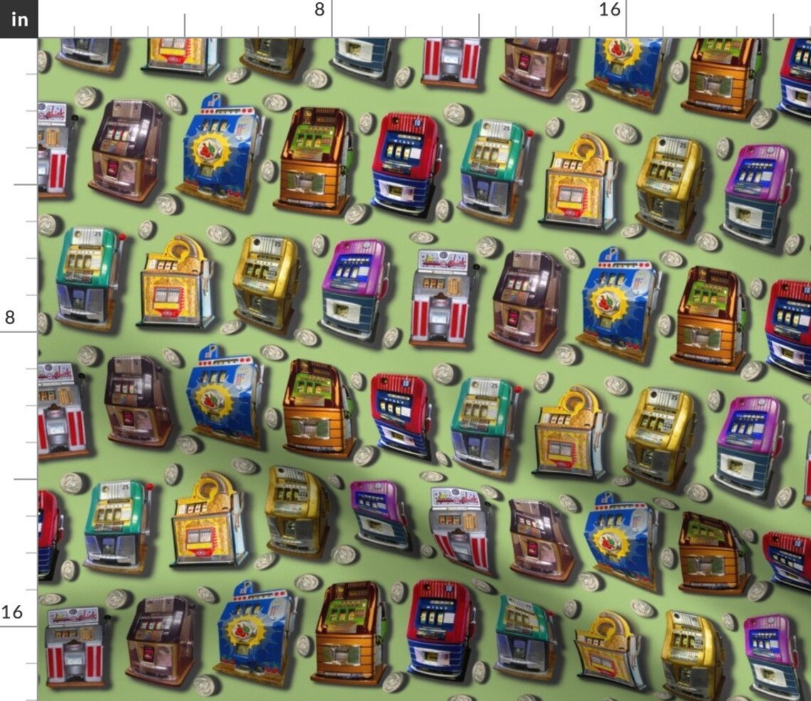 Gambling Fabric Dean's Slot Machines on Green by - Etsy
