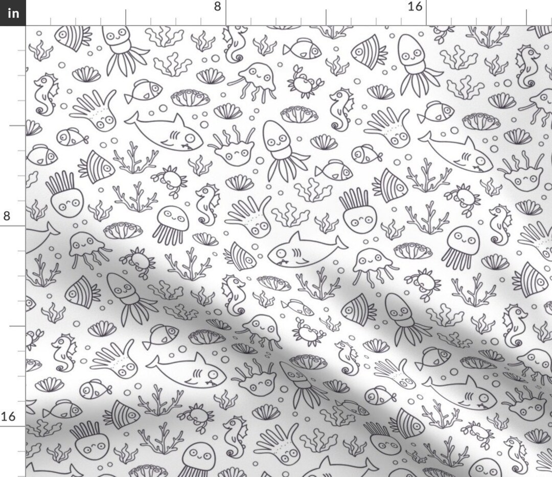 Sea Creatures Fabric Under the Sea 2 by Kostolom3000 Octopus Shark Crab ...