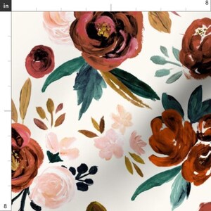 Watercolor Roses Fabric Valentina Vintage Rust Rose Cream by Crystal ...