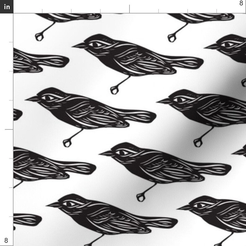 Mod Scandi Blackbird Fabric Papercut Bird Pattern in Black - Etsy